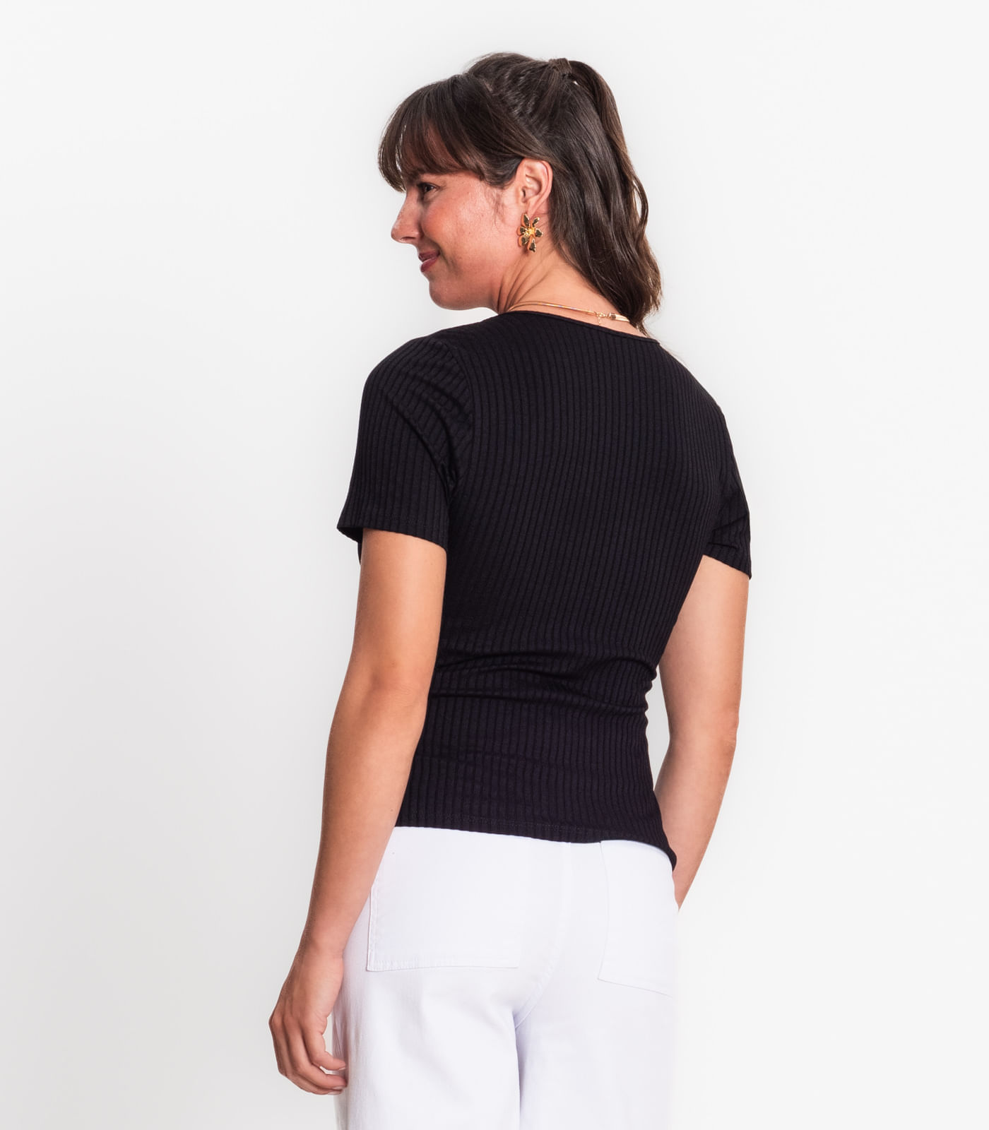 Blusa Básica De Ribana Canelada Rovitex Preto - Di Gaspi - Roupas ...